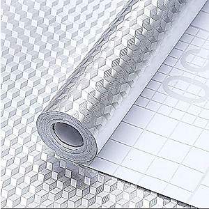 Taamall Simplemuji Kitchen Stove Backsplash Aluminum Foil Self-Adhesive Sticker Waterproof Oilproof Wallpaper Cabinet Shelf Liners Paper 15.8inch by 9.8ft