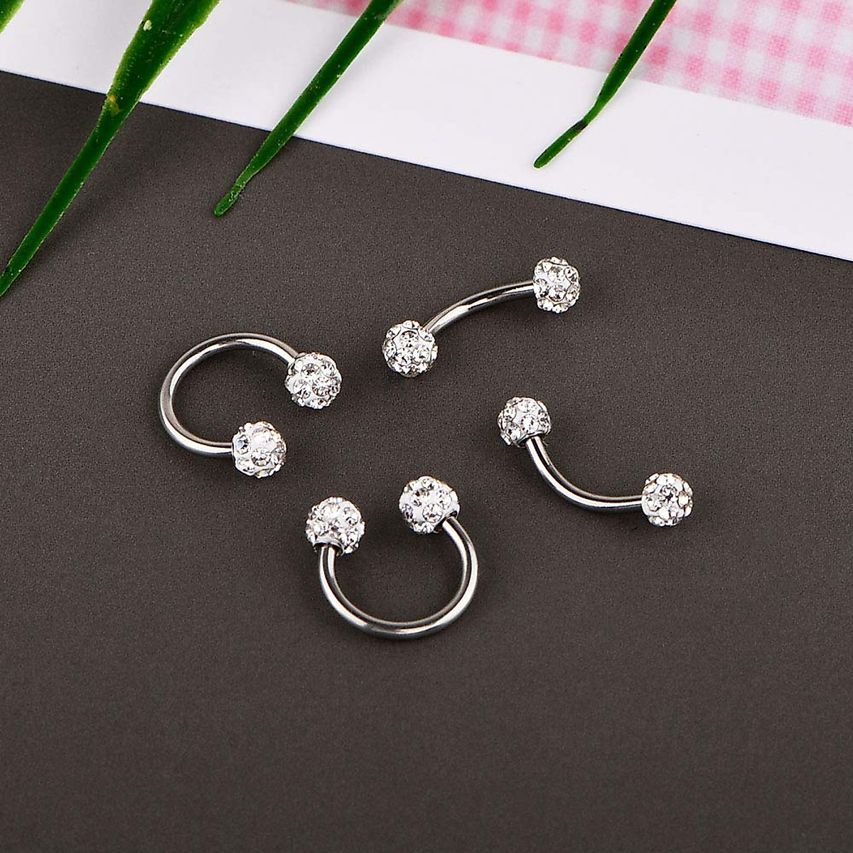 AVYRING 16G 8mm Daith Rook Earrings Stainless Steel with Crystal Ball Cartilage Helix Piercing Rings Septum Rings Eyebrow Jewelry Silver