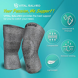 VITAL SALVEO Knee Sleeve-Knee Brace C3-COMFORT for Joint Pain Relief, Germanium and Charcoal Yarn Circulation For Men and Women (1 Pair)-XX-Large