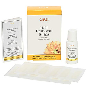 GiGi Hair Removal Strips | For the Face | Pre-Waxed with GiGi All-Purpose Honee Formula, 12 Strips