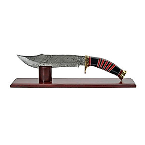 Szco Supplies 14" Damascus Striped Bowie Blade Knife with Stand, Multicolor, One Size, DM-1056