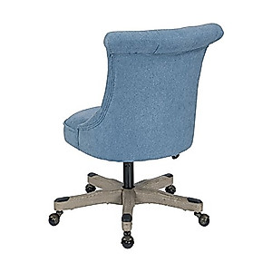 OSP Home Furnishings Hannah Tufted Office Chair with Adjustable Height and Grey Wood Base, Sky Fabric