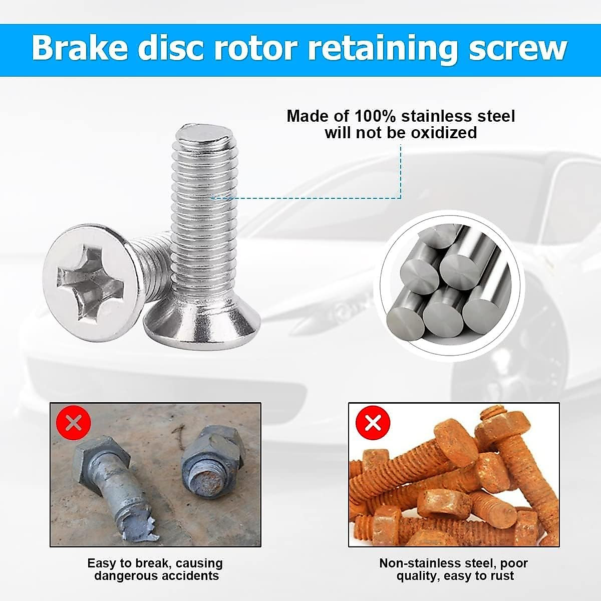 12PCS Stainless Steel Brake Disc Rotor Screws, 93600-06014-0H, Retaining Hardware Bolts Screw Kit for Front and Rear, Car Replacement for Acura, Civic, Accord, Odyssey, City (White)