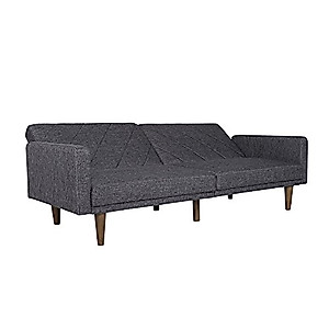 DHP Paxson Convertible Futon Couch Bed with Linen Upholstery and Wood Legs - Grey, Twin