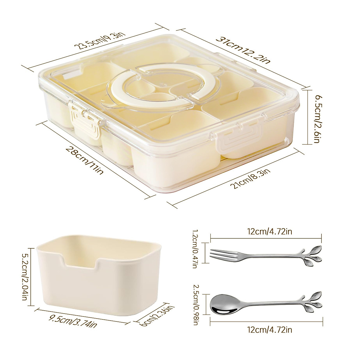 Atildp Snackle Box Container: Divided Serving Tray with Lid and Handle, Includes 8 Compartments for Dry Fruit Snack Box, Portable Fruit Tray Great for Kitchen, Party, Picnic, Travel