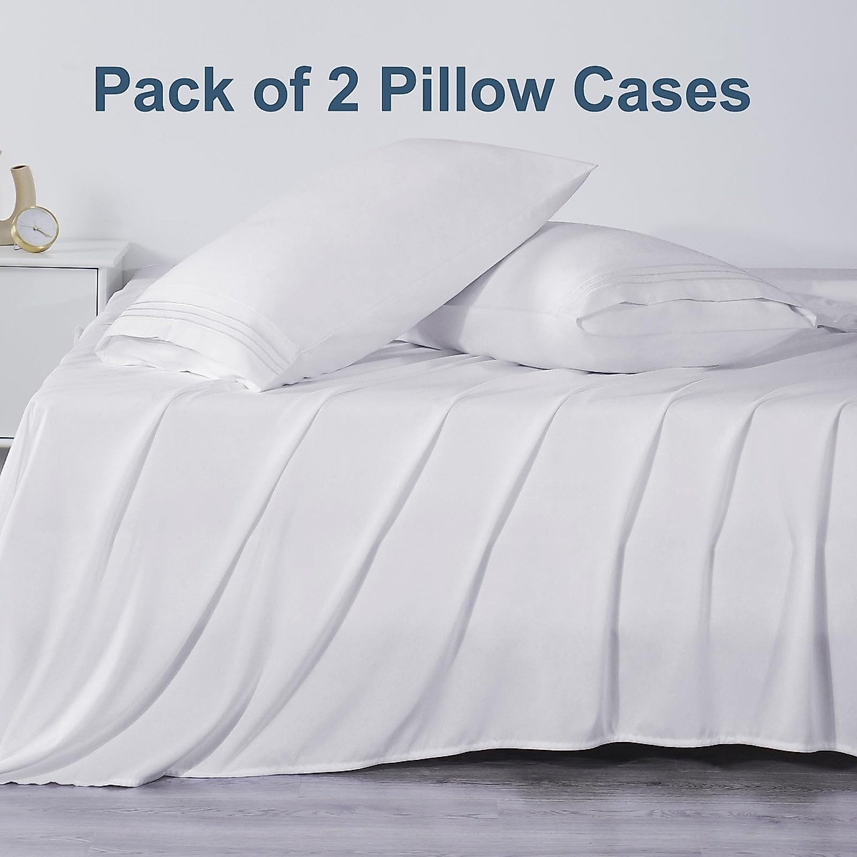 CozyLux Pillow Cases Queen Set of 2 Luxury 1800 Series Double Brushed Microfiber Bed Pillow Cases Embroidered 2 Pack 20x30 inches, White Pillow Covers with Envelope Closure, Pillows Not Included