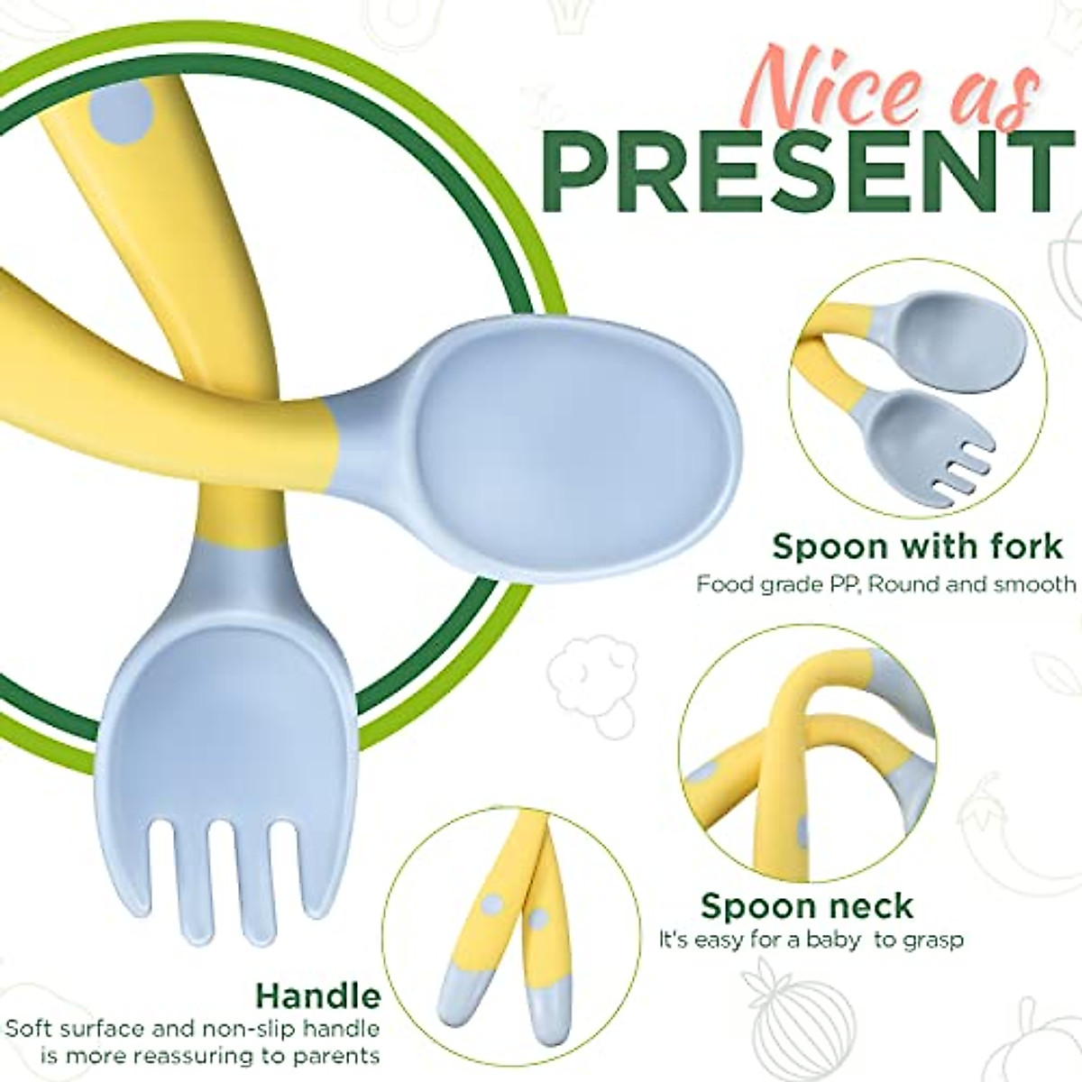 Toddler Utensils Baby Spoons and Forks Set with Case Bendable Self Feeding Training Flatware Silicone Spoon Fork for Kids Babies Children Handle Toddler Set, Green, Pink, Yellow (3 Sets)