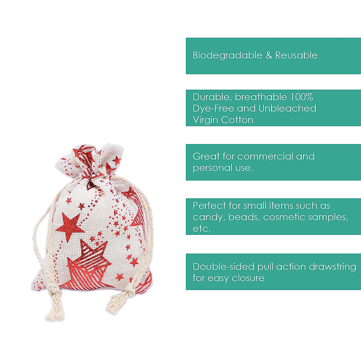 12pk - 8x10 Cotton Canvas Muslin Gift Bags with Drawstring for Presents, Party Favors, Samples (Red Stars, Large) by TheDisplayGuys