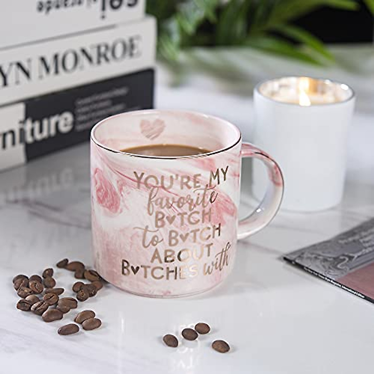 Best Friend Birthday Gifts for Women - Funny Friendship Gift for Bestfriend, Besties, BFF, Sister, Boss Woman, Big Sis, Sorority, Mom - You're My Favorite - Cute Pink Marble Mug, 11.5oz Coffee Tea Cup