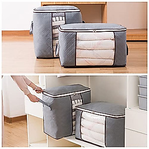 WISTOLL Large Storage Bag, Collapsible Storage Bag for organizing Bedroom Storage containers, Thick Fabric with Reinforced Handles for Quilts, Blankets, Bedding, Clothing,6P