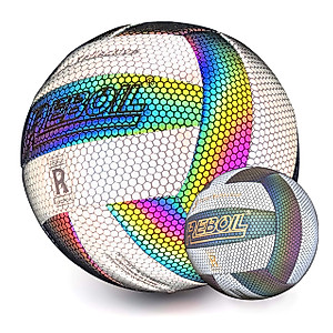 REBOIL Holographic Glowing Reflective Volleyball – Waterproof Indoor/Outdoor Volleyball for Pool, Beach. Composite Leather, Official Size 5 Toys for Kids Boys and Girls Play Night Game