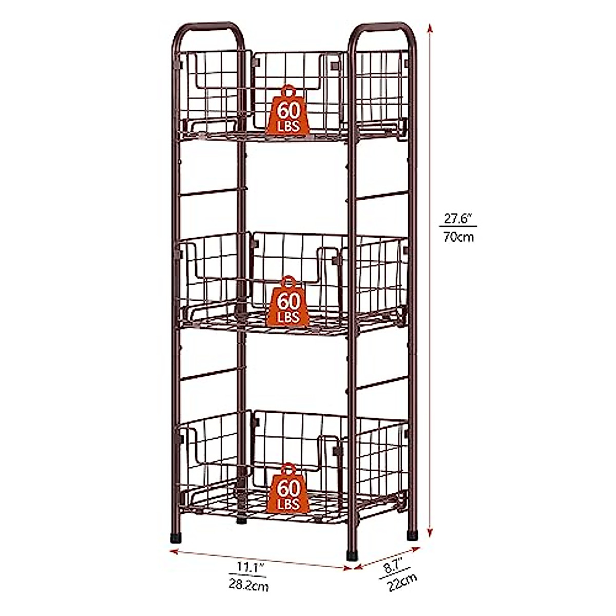 Freestanding Bathroom Shelving Unit,Metal 3 Tier Shelf,Bathroom Storage Organizer Shelf Basket Shelf for Bathroom,Kitchen,Living Room,Can Accommodate Toiletries Home Office Supplies(Antique Brass)