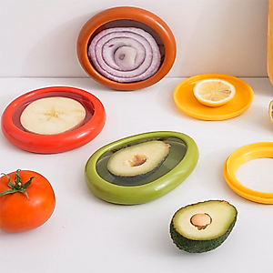 KAZETEC Set of 4 Reusable Silicone Fruit and Vegetable Storage Containers for Fridge - Keep Your Avocado, Onion, and Fruit Fresh and Organized in the Kitchen