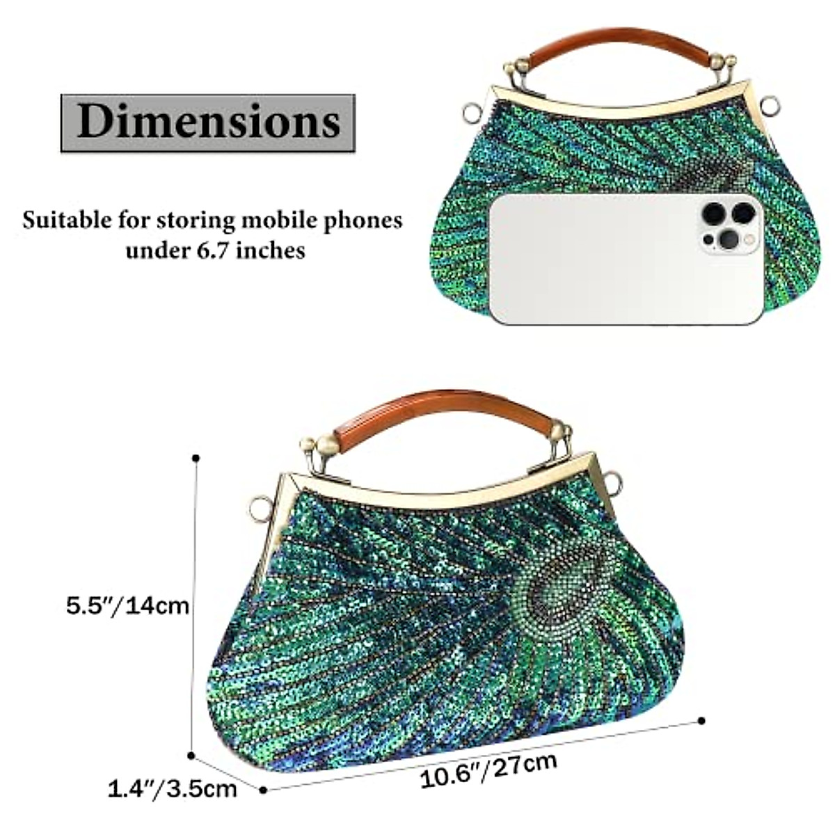 GUOZI Women's Vintage Beaded Sequin Peacock Clutch Purse Handmade Crossbody Evening Bag Handbag For Wedding Party Prom