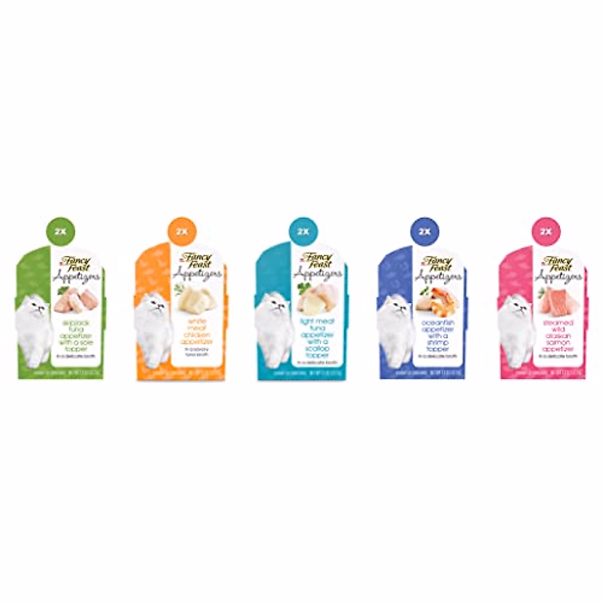 Fancy Feast Appetizers Gourmet Cat Complement Bundle 10 Can in Total, 2 Each: Salmon, Tuna, Chicken, Oceanfish and Skipjack Tuna (1.1 Oz) Plus a Noisy Cat Toy Ball and Magnet