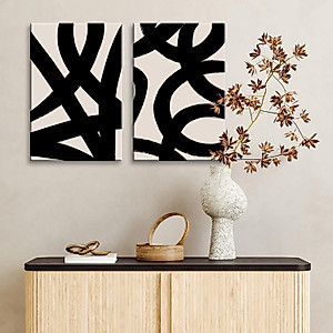 Framed Abstract Wall Art Canvas Set Lines Pictures Modern Mid Century Boho Wall Decor Minimalist Abstract Black Stroke Lines Canvas Painting Artwork Living Room Bedroom Home Office 16"x24"x2