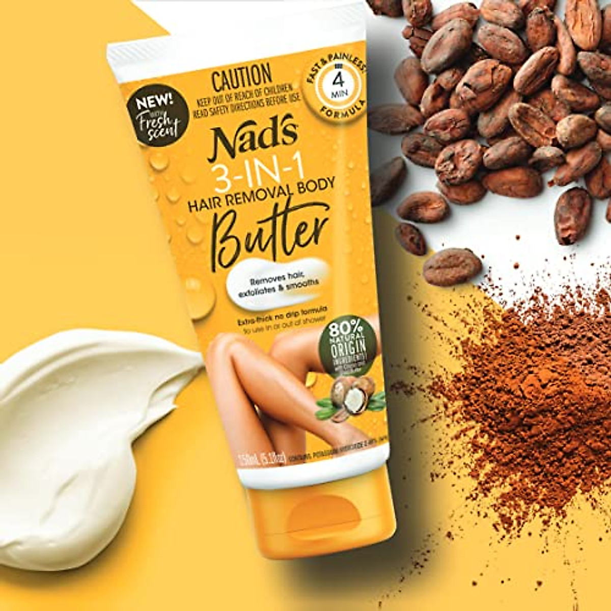 Nad's 3n1 Hair Removal Butter, Gentle & Soothing Hair Removal Cream For Women, Sensitive Depilatory Cream For Body & Legs, Suitable for all skin types (21103), 5.1 Fl Oz (Pack of 1)