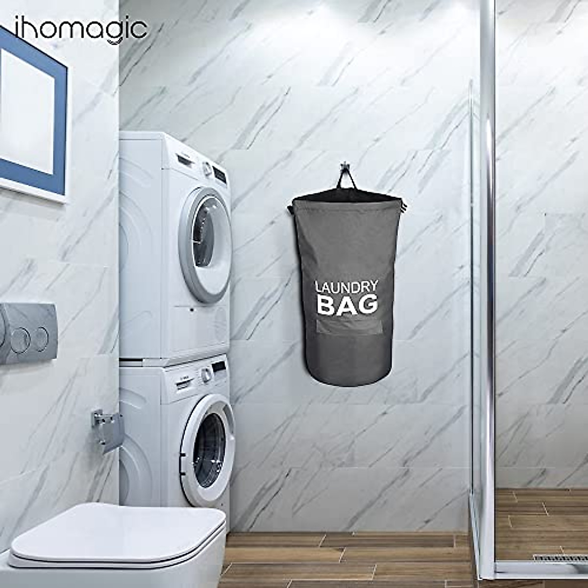 IHOMAGIC Laundry Baskets, Large Collapsible Clothes Basket,Door Laundry Hamper Bag Hanging,Tall Hamper Bag for Storage Bin,Home Organizer,Nursery Storage,Clothes Hamper Dark Grey
