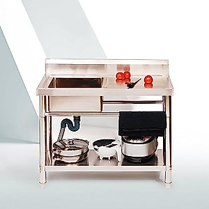 Commercial Stainless Steel Sink, With Bracket And Shelf, Integrated Sink For Kitchen And Home Use, 100CM