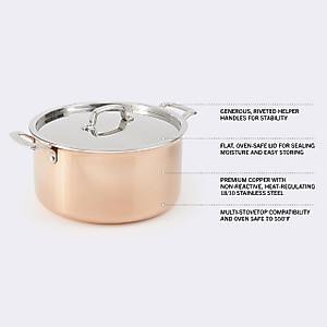 Martha by Martha Stewart 3-Quart Stainless Steel Low Saucepan w/Lid - Copper Exterior/Satin Interior