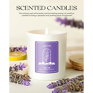 AOOVOO Lavender Scented Candles for Women - Aromatherapy Candle with Crystals Inside, 10oz Soy Candles for Home Scented, Christmas Birthday Gifts Candle for Women Mom