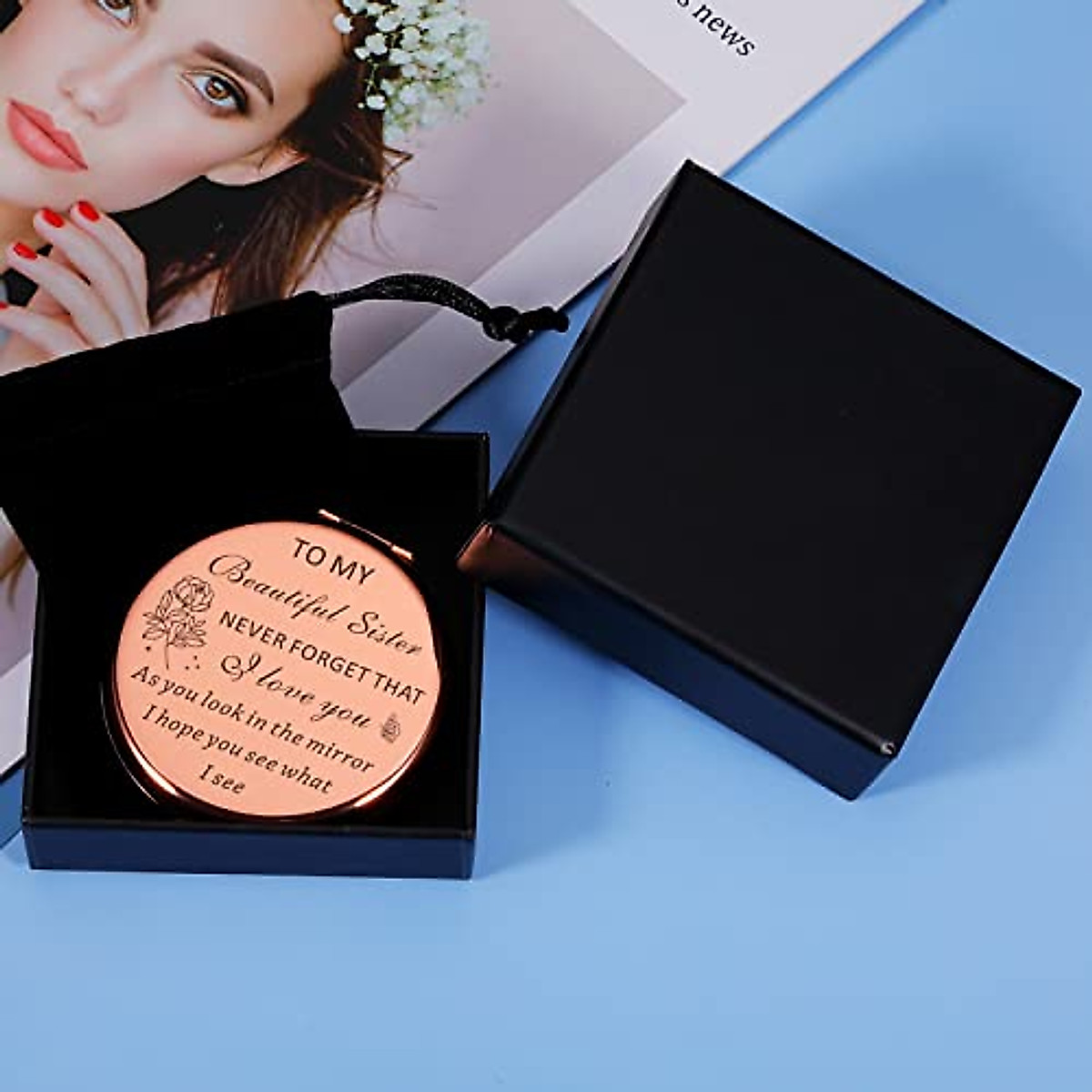 Sister Birthday Gifts from Sister Compact Mirror for Women Best Friend Personalized Friendship Christmas Graduation Easter Valentines Day Gifts Small Make Up Mirror from little Big Sister Brother