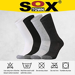 SOX TOWN Unisex Cushioned Crew Training Athletic Socks Men & Women with Combed Cotton Moisture Wicking Breathable Performance(White XL)