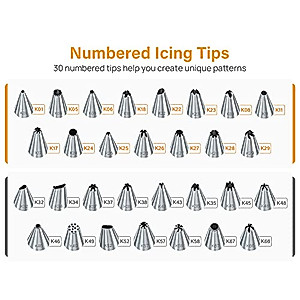Kootek 42pcs Piping Bags and Tips Set, Cake Decorating Supplies Kits for Baking with 30 Numbered Frosting Icing Tips, 2 Reusable Pastry Bags, Easy Carry Storage Box and Other Baking Tools