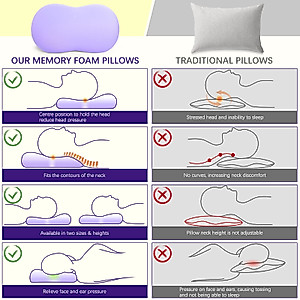 KEEPMOV Memory Foam Pillows - Cervical Neck Pillows for Pain Relief, Ergonomic Contour Pillow for Side Back Stomach Sleepers (Purple)