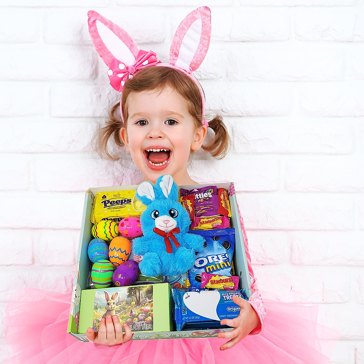 Easter Care Package for Kids - Prefilled Complete with Toys & Candy, Pre-made Basket Fillers Stuffed Box, Boys, Girls, Adults, teens,toddler, Premade Easter Baskets, Easter Baskets (Blue Bunny)