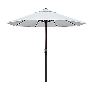 California Umbrella 9' Round Aluminum Market Umbrella, Crank Lift, Auto Tilt, Bronze Pole, White Olefin