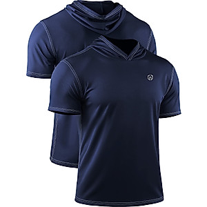 NELEUS Men's 3 Pack Running Shirt Mesh Athletic Shirts with Hoods,5118,Black/Grey/Navy Blue,L