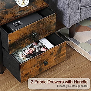 AMHANCIBLE End Table Living Room with Charging Station, Side Table with Fabric Drawer, Small Side Table with USB Ports and Outlets for Small Spaces Rustic Brown and Black HET05XBR1