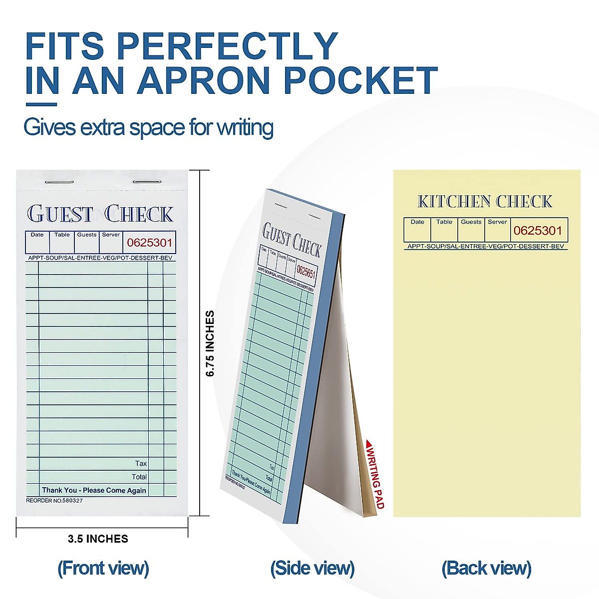 Methdic Guest Checks Server Note Pads 1000 Orders With Bottom Copy Paper Guest Receipt Waitress Notepad for Restaurants (20 Books)