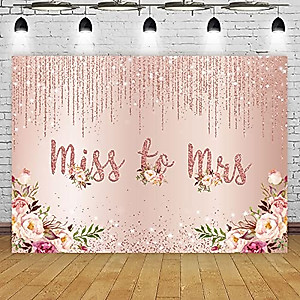 Maijoeyy 7x5ft Rose Gold Miss to Mrs Backdrop Golden Glitter Pink Floral Bridal Shower Backdrop for Pictures Wedding Shower Bride to Be Engagement Backdrop for Party Decorations Banner