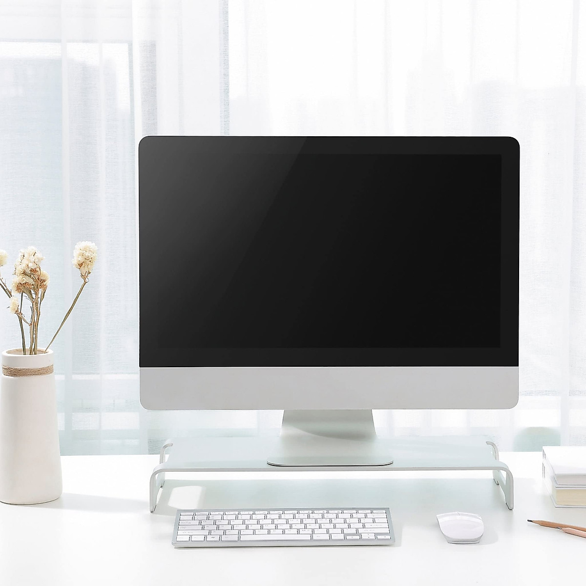 Progressive Desk - Long Slim Aluminium Monitor Riser - 19.7" x 8.3" x 2.5" - Weight Capacity 44 lbs - Non-Slip Silicon Pads