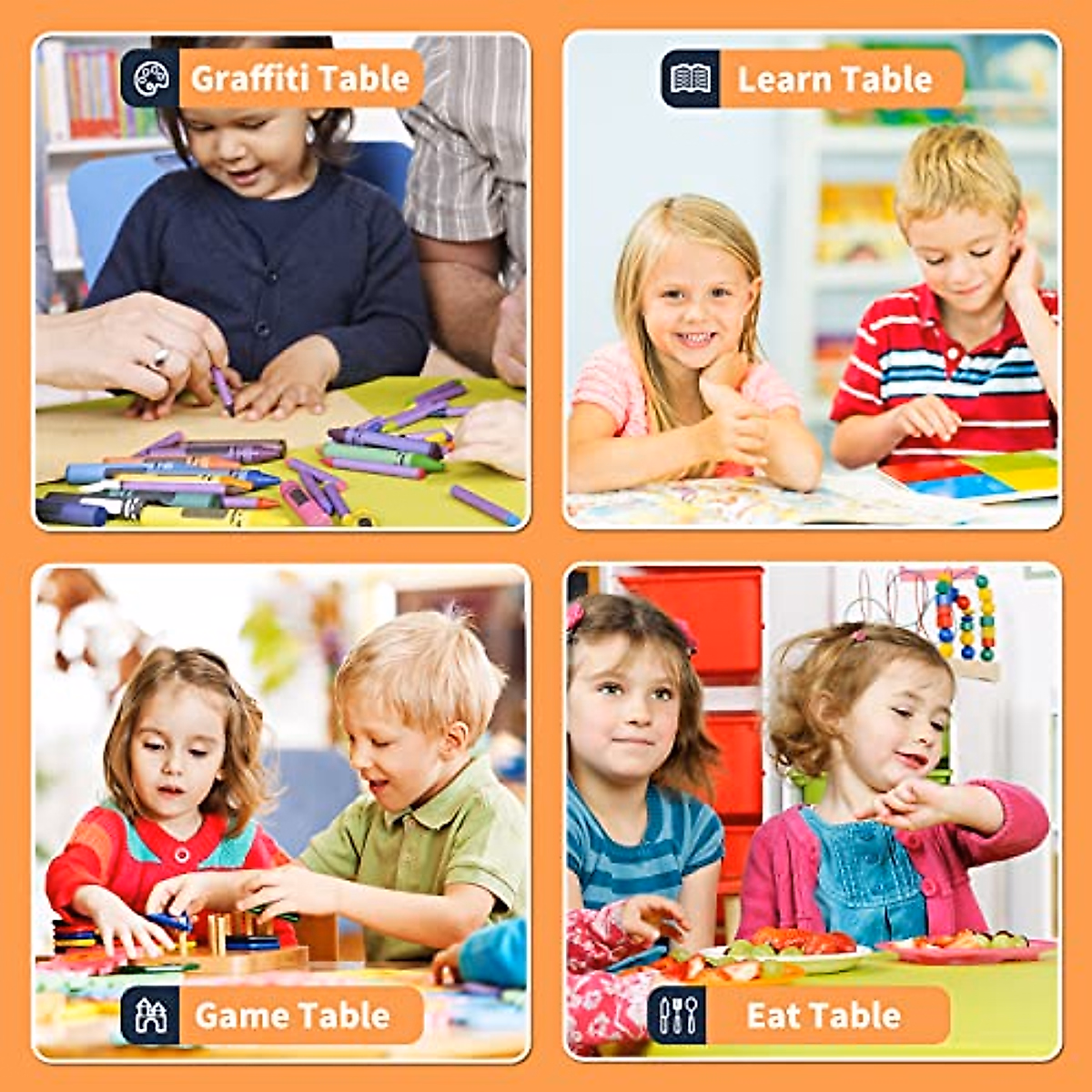 wanan Kids Table and 4 Chairs Set, Multi Levels Height Adjustable Toddler Table and Chairs Set for Daycare, Classroom, Home, Playroom, Easy to Clean Arts & Crafts Table for Ages 2-10 (Light Blue)