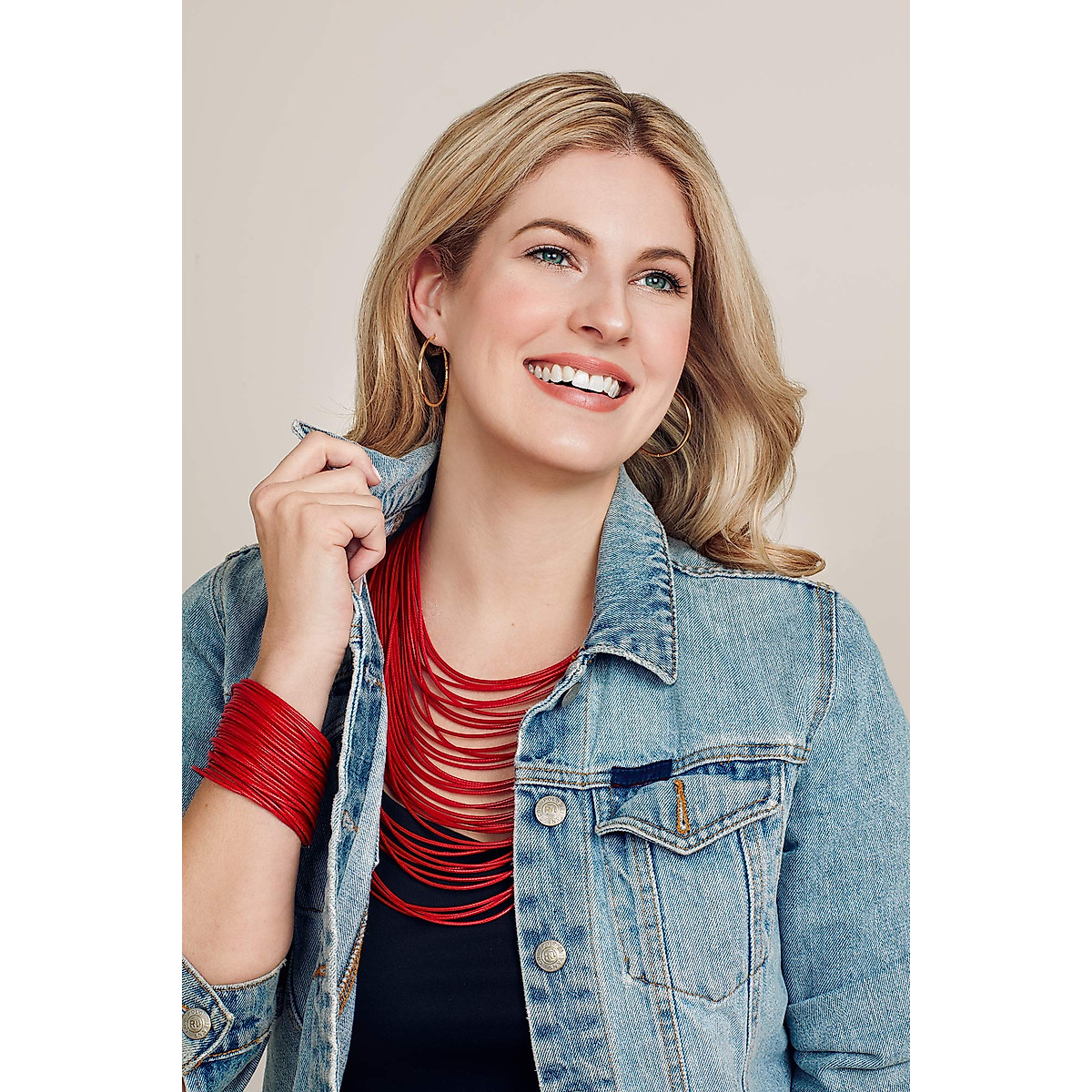 ZENZII Multi Strand Statement Bib Necklace for Women (Red)