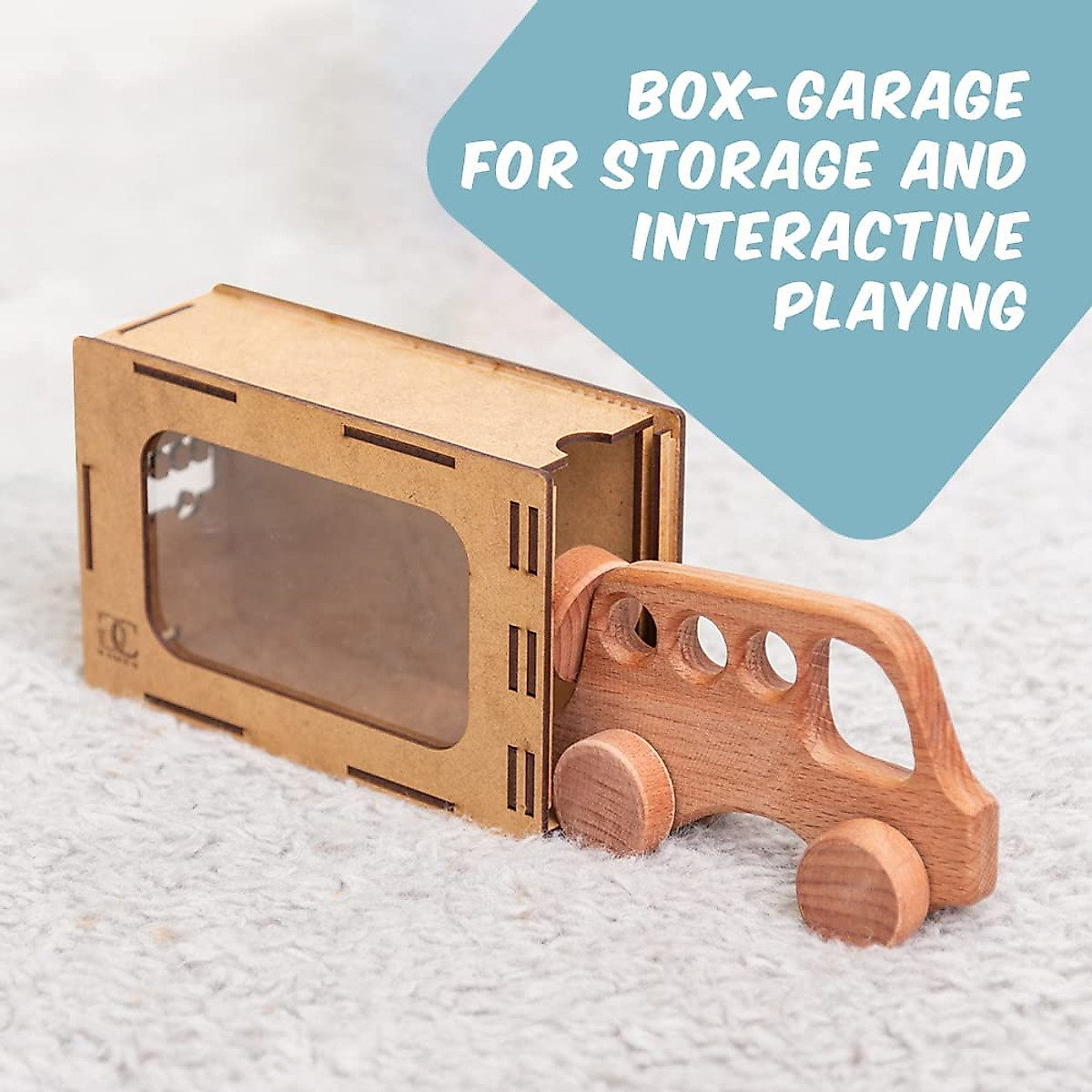 CG Games Wooden Toy Bus with Garage Natural Wood Eco-Friendly Toys for Children Woody Durable Unpainted Toys