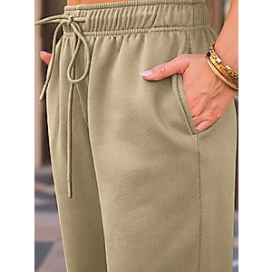 AUTOMET Women's Wide Leg Sweatpants Fleece Lined Baggy Straight Leg Lounge Pants Fall Outfits Athletic Joggers with Pockets Beige L