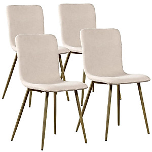 FurnitureR Modern Style Dining Chairs Set of 4, Comfy Side Chair with Fabric Seat Sturdy Metal Gold Legs for Kitchen Living Room Bedroom, Beige
