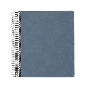 Undated Weekly Planner 7" x 9" Coiled 12 Months - Focused Edition | Slate Blue Vegan Leather Cover, 80Lb Mohawk Paper | 160 Pgs w/ 2-Page Monthly Calendar Spreads, by Erin Condren
