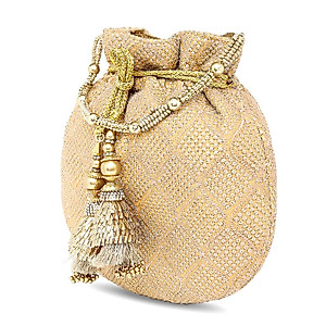 Aheli Rose Gold Potli Bags for Women Evening Bag Clutch Ethnic Bride Purse with Drawstring(P28C)