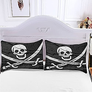 Quilt Cover Queen Size Pirate Flag 3D Bedding Sets Skull Duvet Cover Breathable Hypoallergenic Stain Wrinkle Resistant Microfiber with Zipper Closure,beding Set with 2 Pillowcase