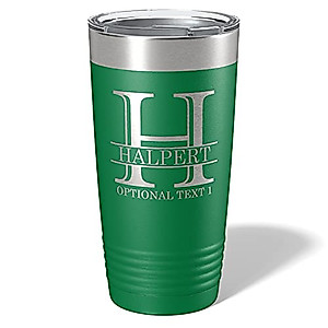 Personalized 20oz (17 Colors) Powder Coated Insulated Stainless Steel Tumbler with Lid, Custom Etched, Customized Engraved Gift Idea for Women Men Her Him, Halpert Monogram Initial Name (Green)