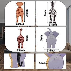 Qunclay 4 Pcs Safari Animal Wall Hooks Decorative Coat Wall Mounted Hooks Wooden Animal Wall Hooks Jungle Animal Hanger Hooks Wood Elephant Giraffe Zebra Dog Hanger for Nursery Bedroom Home Decor