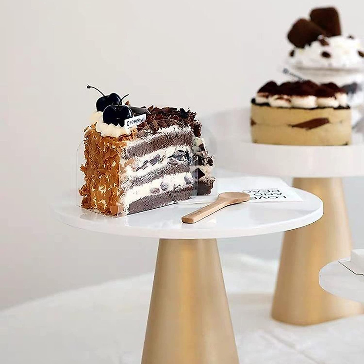 XENITE Dessert Set of 2 Round Cake Stands for Dessert Table Wood Cupcake Stand W/Metal Round Pedestal Holder Dessert Display Plate Serving Tray for Party Fruit Plate