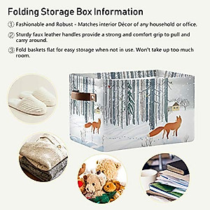 Storage Basket Cube Winter Forest Wildlife Animal Fox Large Collapsible Toys Storage Box Bin Laundry Organizer for Closet Shelf Nursery Kids Bedroom,15x11x9.5 in,1 Pack