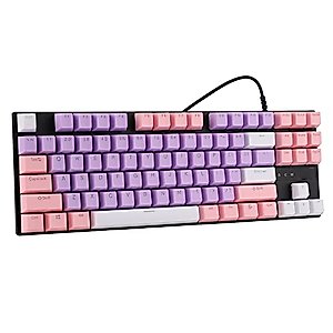 Dilwe Mechanical Gaming Keyboard,RGB 26 Backlit USB Wired Keyboard,Waterproof PC Keyboard,Portable 87 Key Ergonomic Mechanical Gaming Keyboard,Wired Computer Keyboard for Windows (Pink