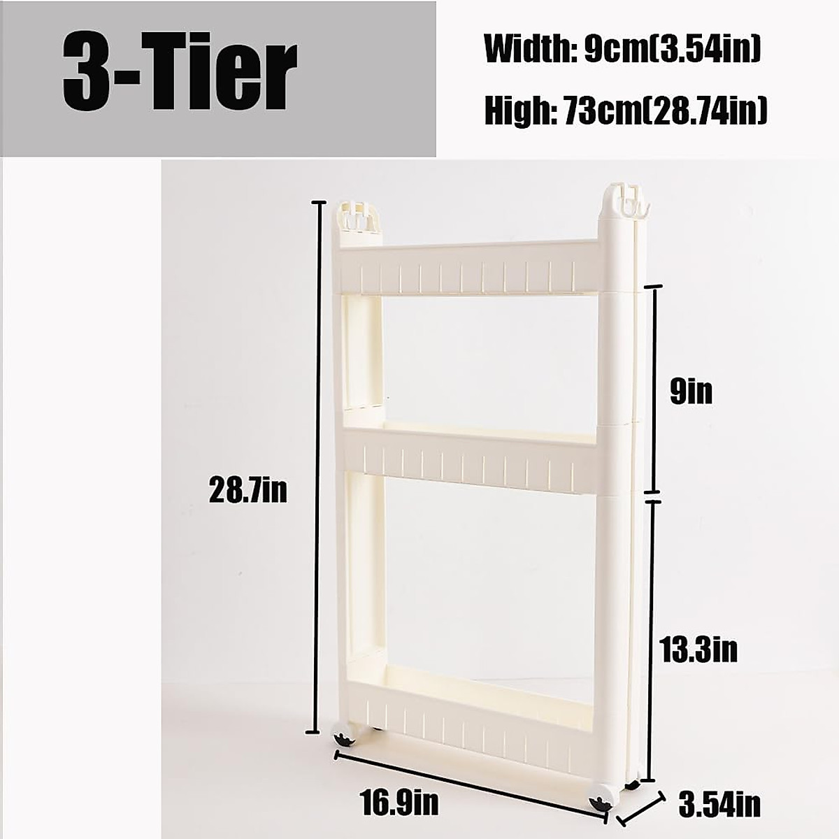 Labauxite Rolling Slim Storage Cart, Narrow Utility Kitchen Cart on Wheels, Narrow Storage Cabinet Organizer Cart for Small Spaces in Laundry Room, Kitchen, Bathroom (3-Tier)